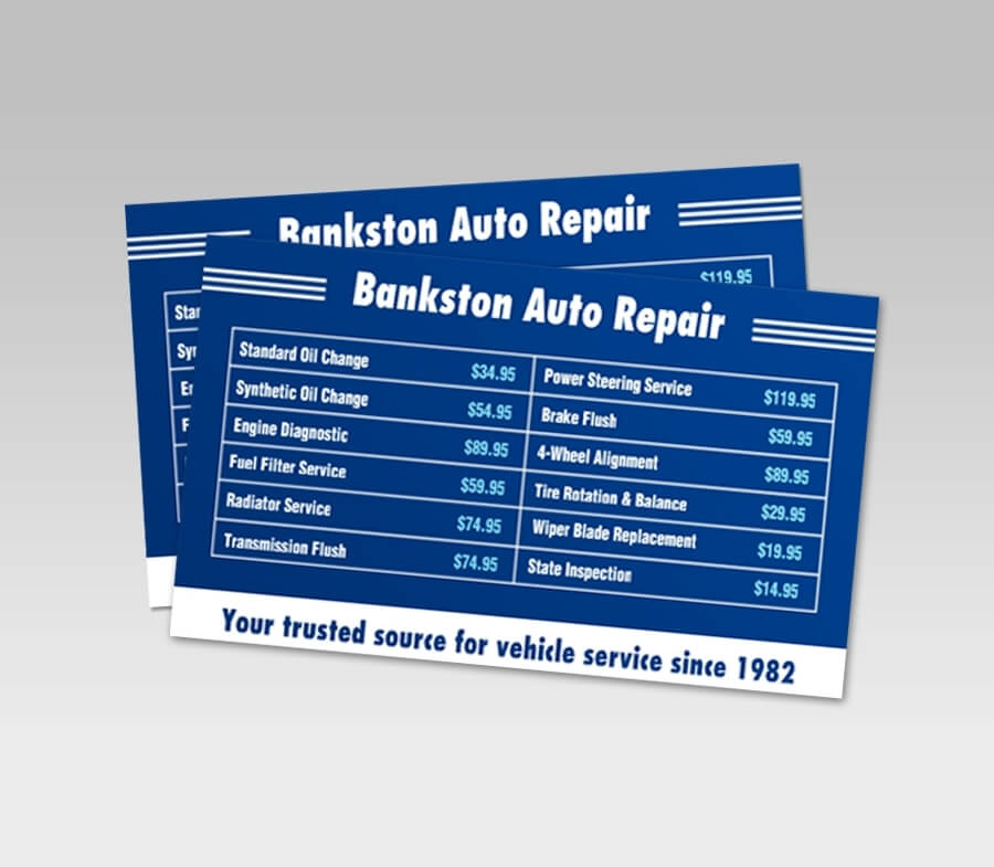 Auto Service Menus, Car Wash Menu Signs | Signazon