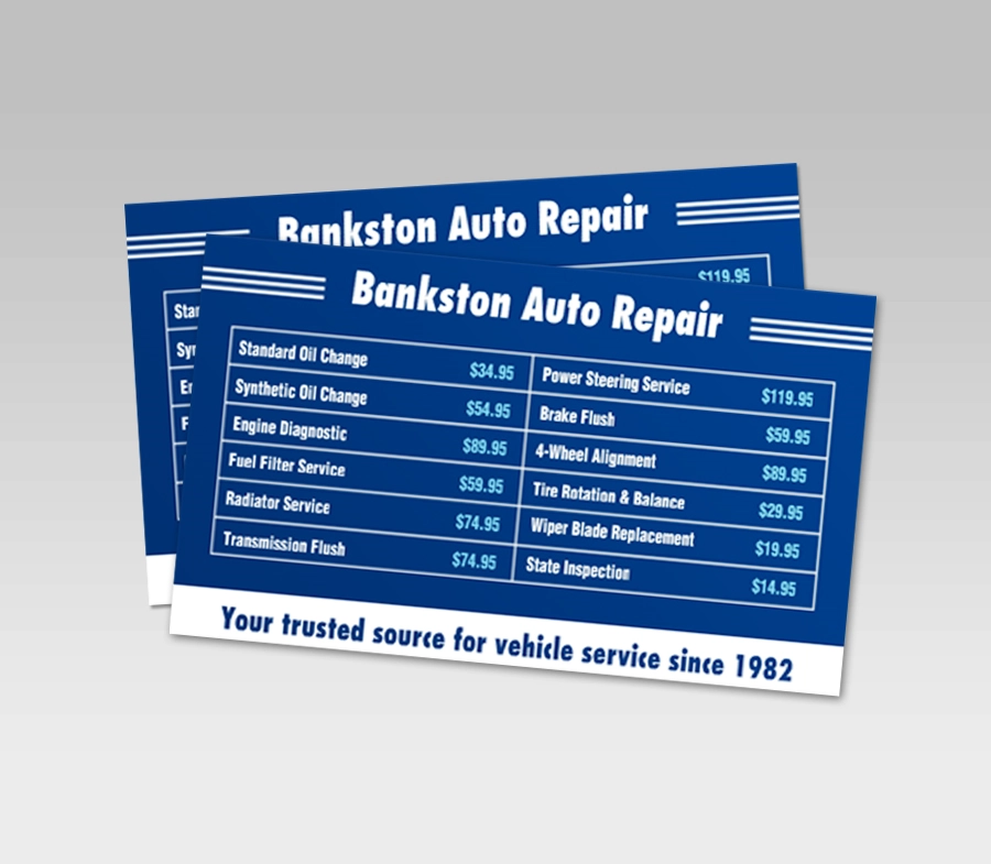 Auto Service Menus, Car Wash Menu Signs | Signazon